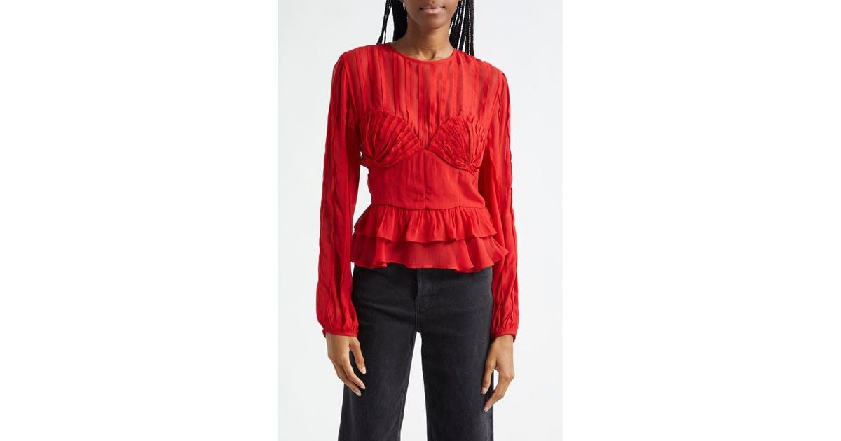 FARM Rio Pleated Peplum Top in Red | Lyst