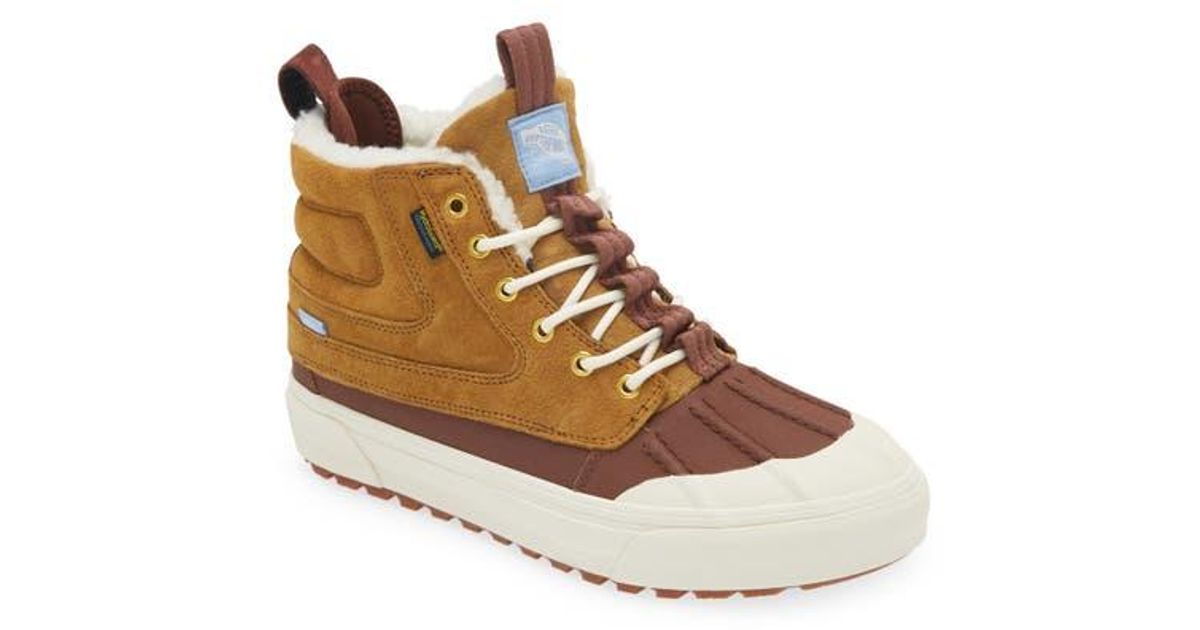 Vans Sk8-Hi Del Pato Mte-2 Faux Shearling Lined Sneaker in Brown | Lyst