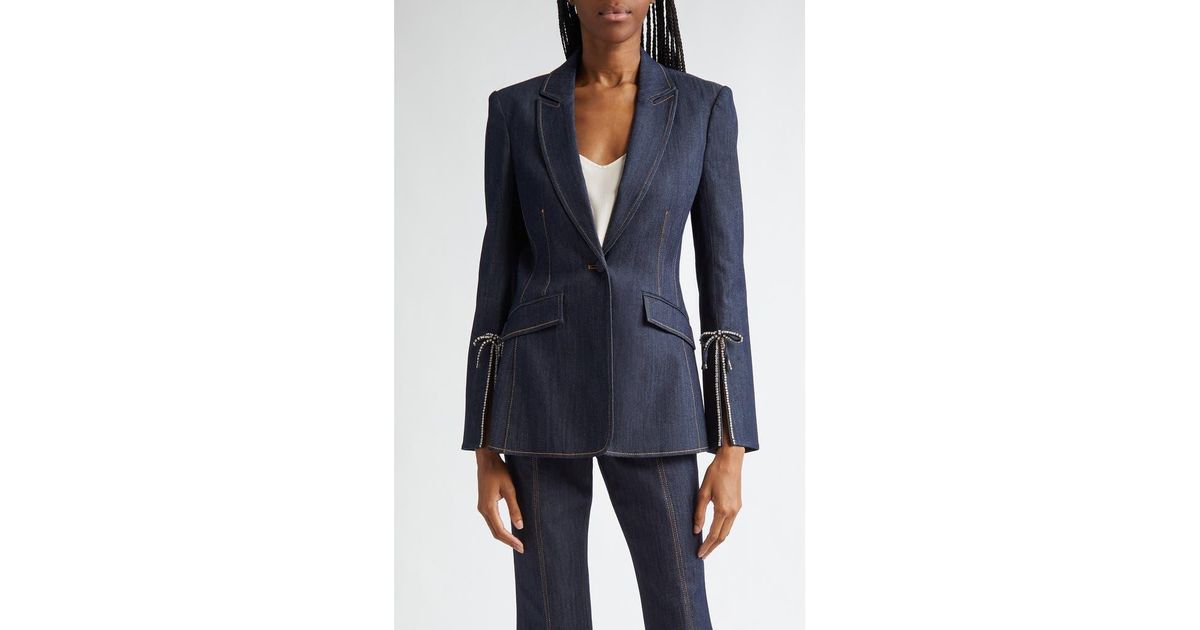 Cinq À Sept Cheyenne Rhinestone Bow Denim Blazer in Blue | Lyst