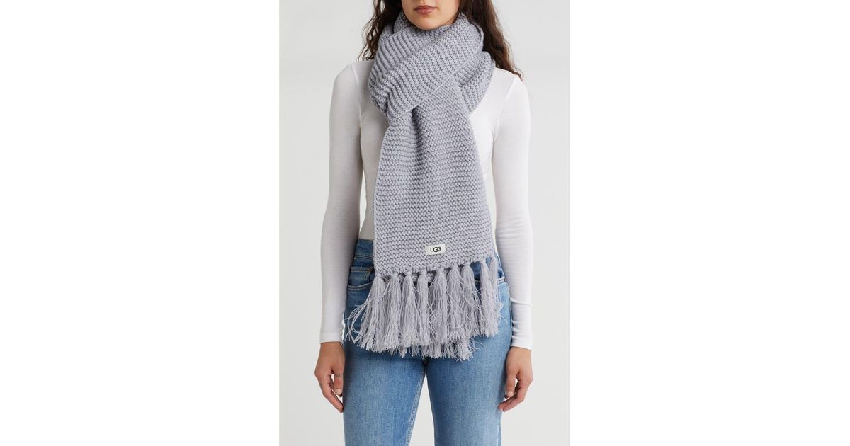UGG Ugg Fringe Trim Knit Scarf in Gray | Lyst