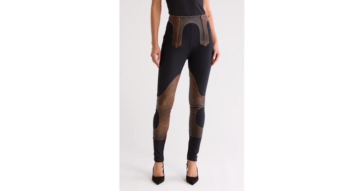FRAME Leather Combo Pants in Black | Lyst