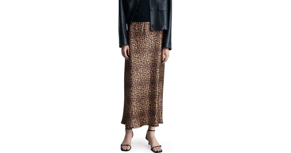 Mango Leopard Print Satin Maxi Skirt in Brown | Lyst
