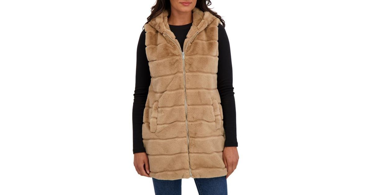 Sebby Faux Fur Hooded Vest in Brown | Lyst