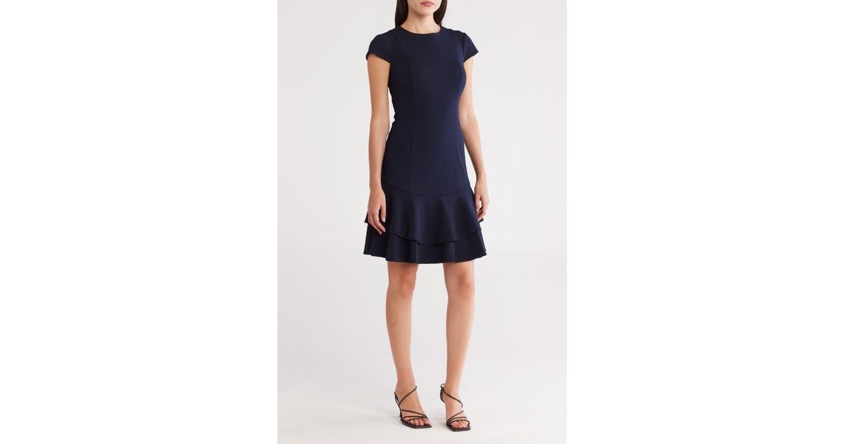 Eliza J Cap Sleeve Double Ruffle Minidress in Blue | Lyst