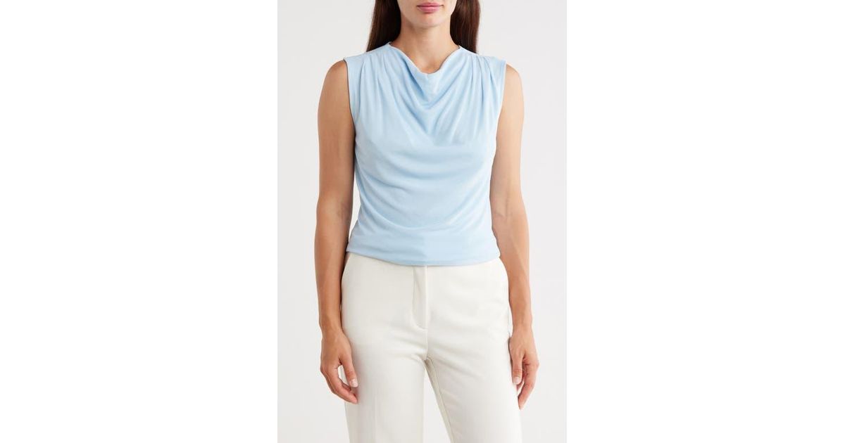 Calvin Klein Cowl Drape Neck Mesh Knit Top in Blue | Lyst