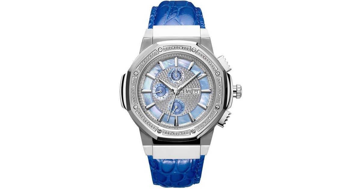 JBW Saxon Diamond Croc Embossed Leather Strap Watch, 48Mm in Blue for ...