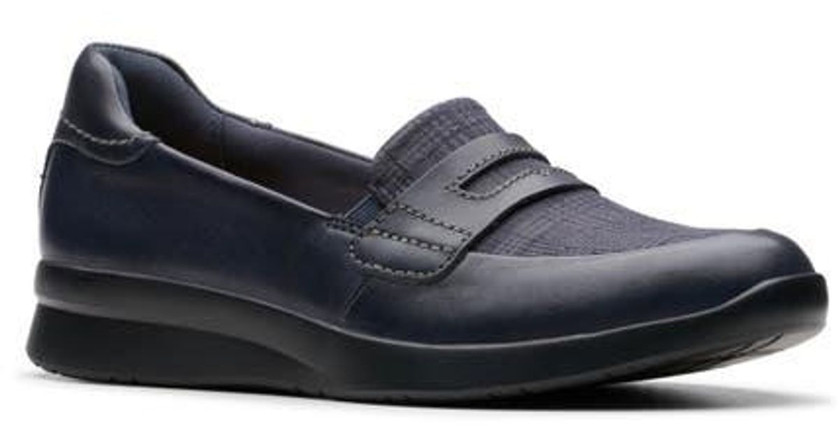 Clarks Penny Loafers With Wedge Heel in Blue | Lyst