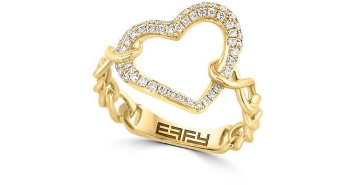 Effy 14K Diamond Open Heart Ring in Metallic | Lyst