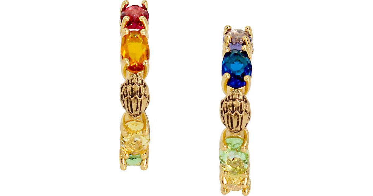 Kurt Geiger Eagle Head Station Crystal Huggie Hoop Earrings in Yellow ...