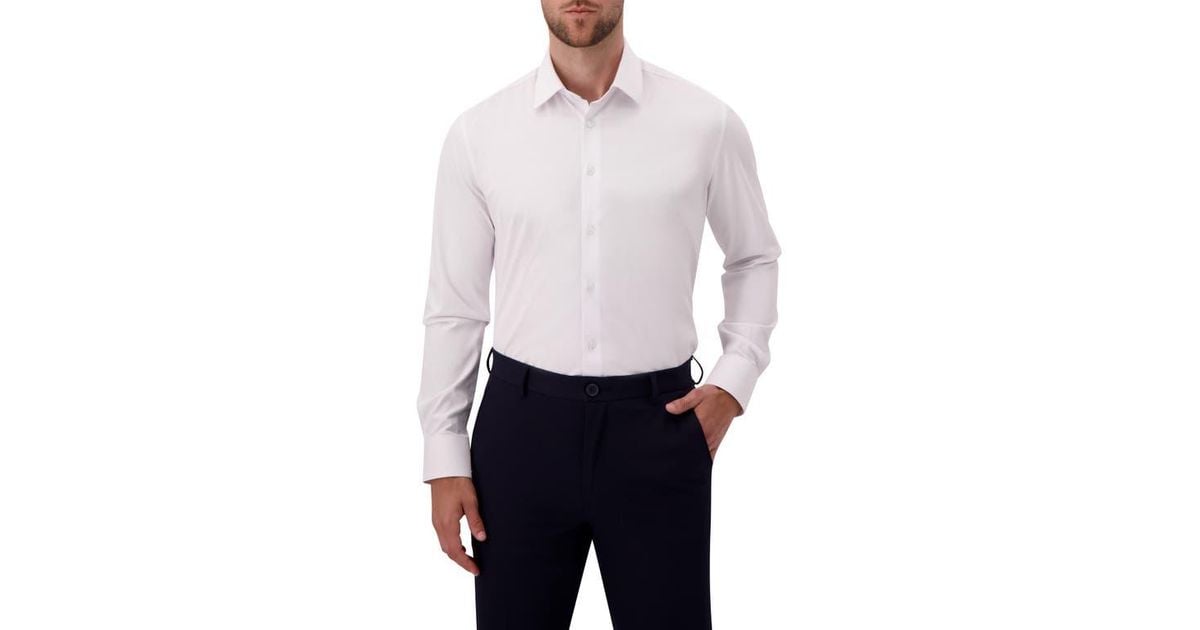 Report Collection 360° Movement Modern Fit Stretch Dress Shirt in White ...