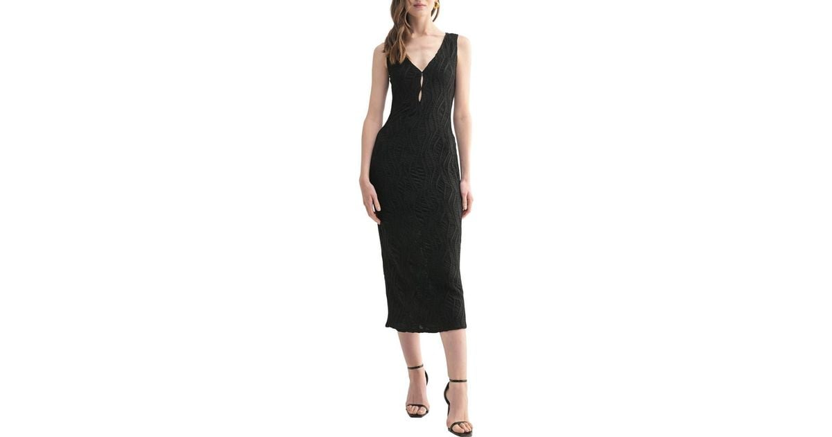 Lush Keyhole Neckline Texture Midi Dress in Black | Lyst
