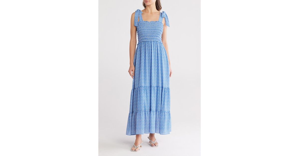 Max Studio Shoulder Tie Maxi Dress in Blue | Lyst