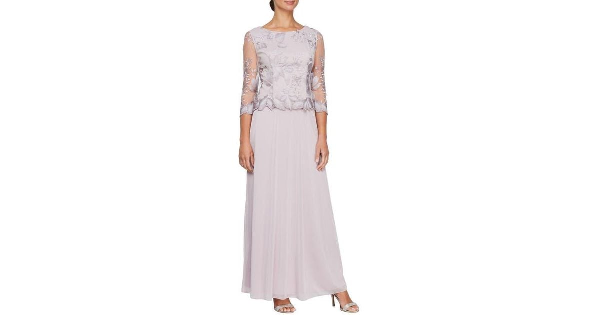 Alex Evenings Floral Embroidered Mock Two-Piece Gown in Purple | Lyst