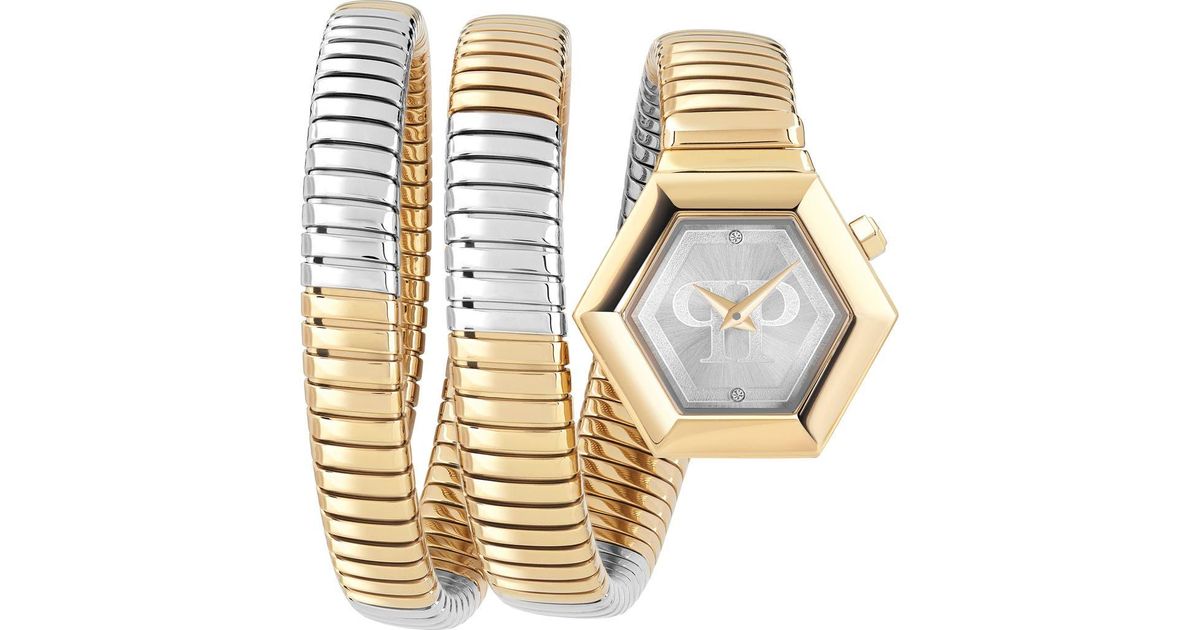 Philipp Plein Hexagon $Nake Two Tone Wrap Watch, 24Mm in Metallic for ...