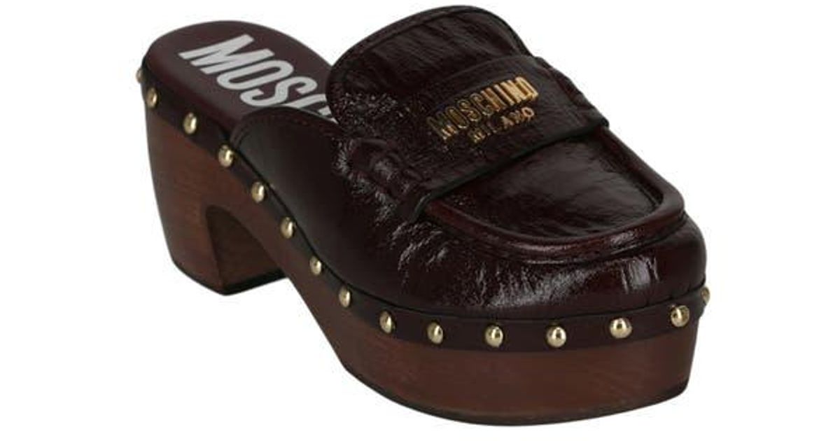 Moschino Patent Leather Platform Clog in Black | Lyst