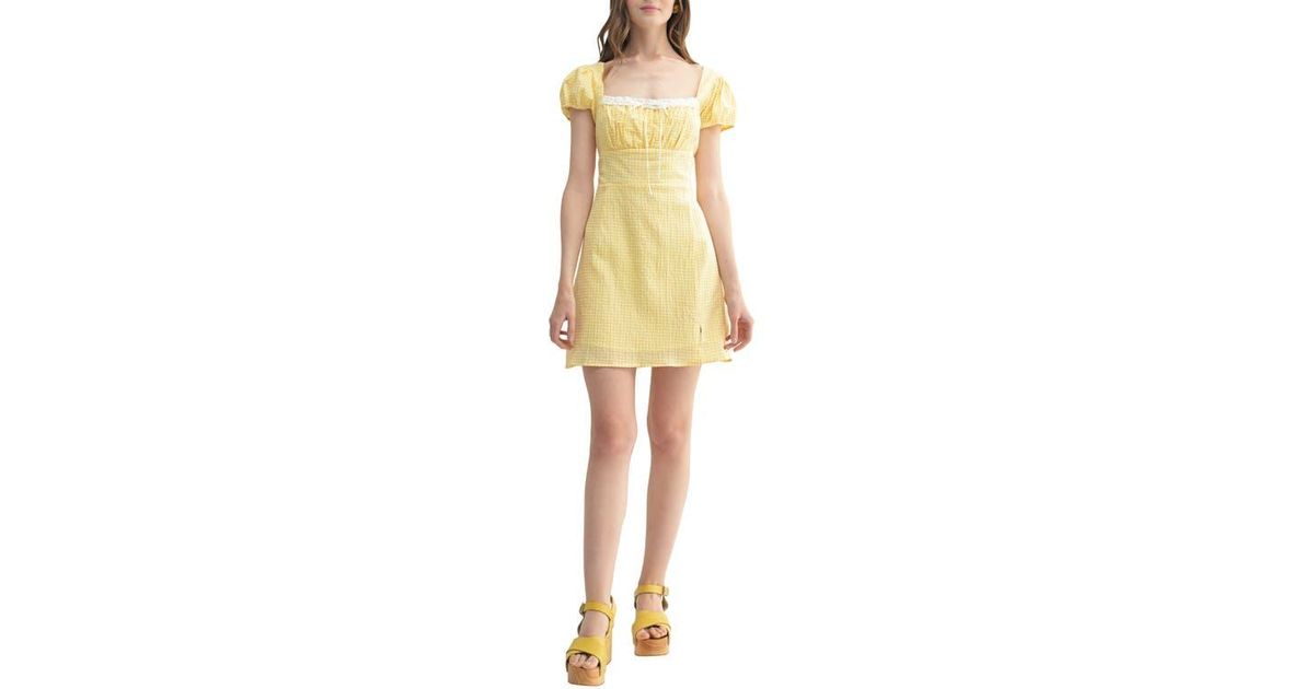Lush Puff Sleeve Gingham Minidress in Yellow | Lyst