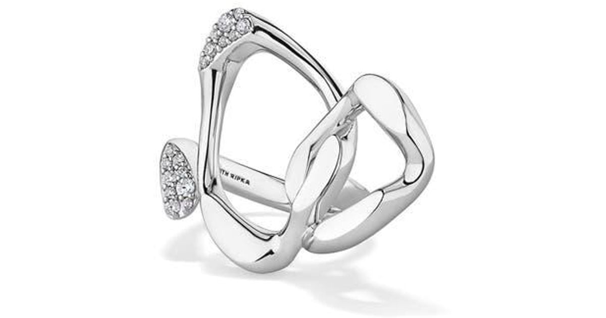 Judith Ripka Sterling Gaia Two Finger Diamond Pavé Ring in Metallic | Lyst