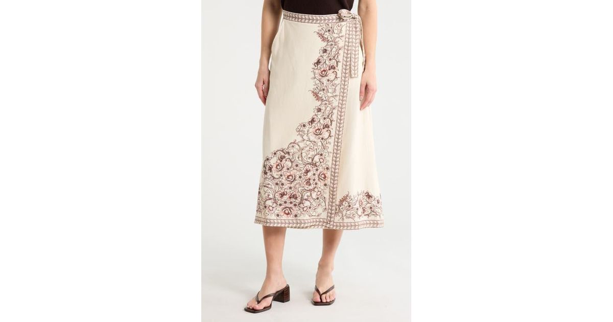 Max Studio Floral Border Wrap Skirt in Natural | Lyst