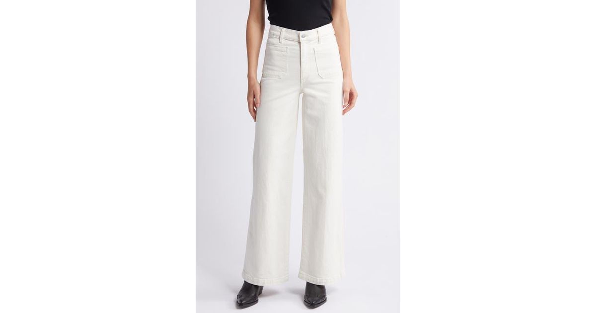 Le Jean Virginia Patch Pocket High Waist Wide Leg Jeans in White | Lyst
