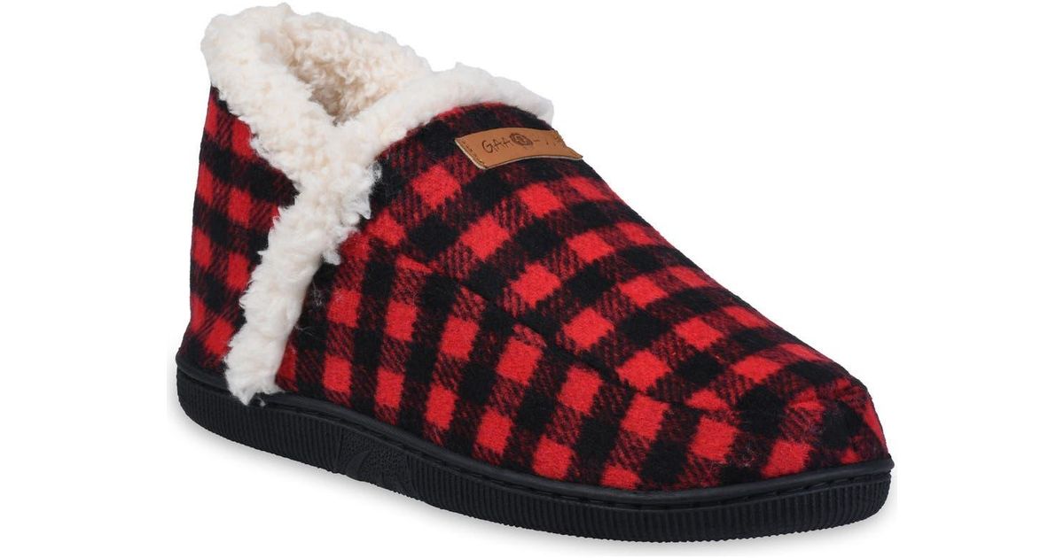 GAAHUU Buffalo Check Faux Shearling Slipper in Red | Lyst
