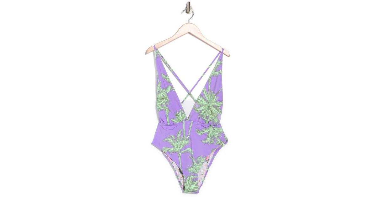Maaji Retro Sunset Safari Reversible Plunge One-Piece Swimsuit in Blue ...