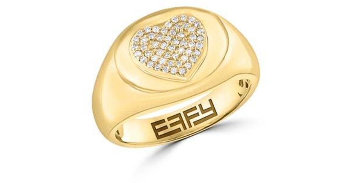 Effy Diamond Heart Signet Ring in Metallic | Lyst