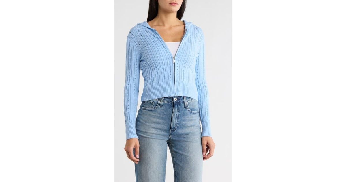 Madden Girl Wide Rib Pointelle Zip Hoodie in Blue | Lyst