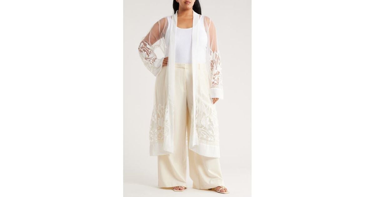 Forgotten Grace Embroidered Long Sleeve Mesh Duster in White | Lyst