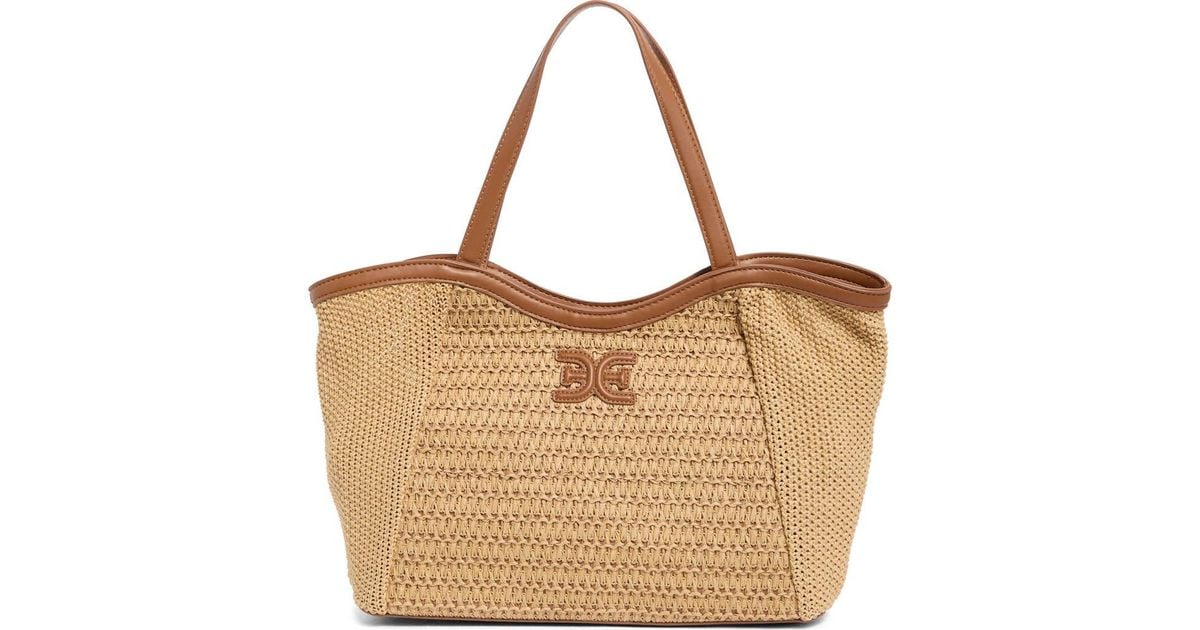 Sam Edelman Ilsie Large Raffia Tote Bag in Brown | Lyst