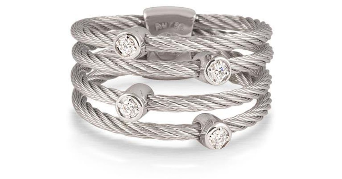 Alor 18K & Stainless Steel Diamond Twisted Cable Ring in Gray | Lyst