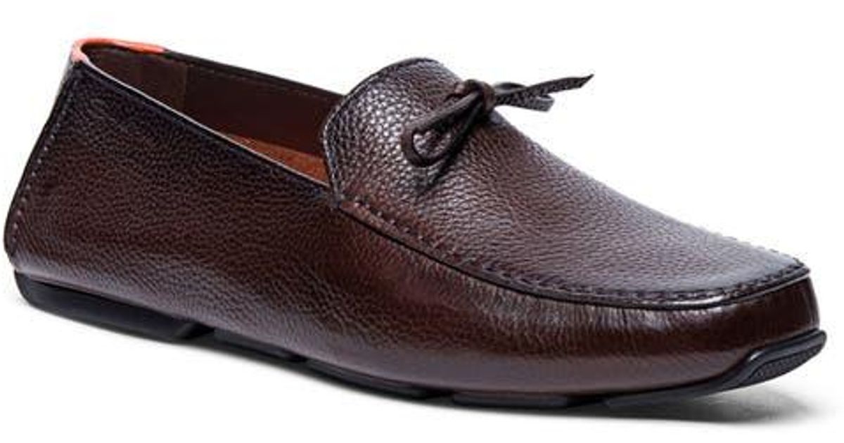 Santoni Bow Leather Loafer in Brown for Men | Lyst