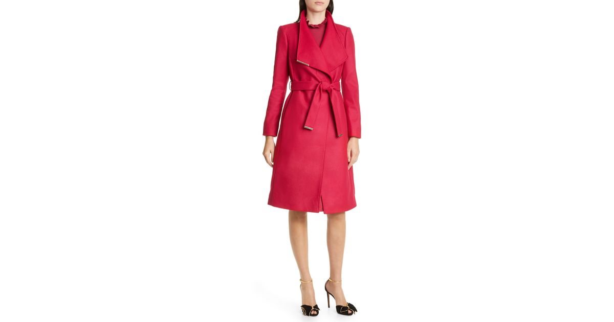 Ted Baker Rose Wool Blend Wrap Coat in Red | Lyst