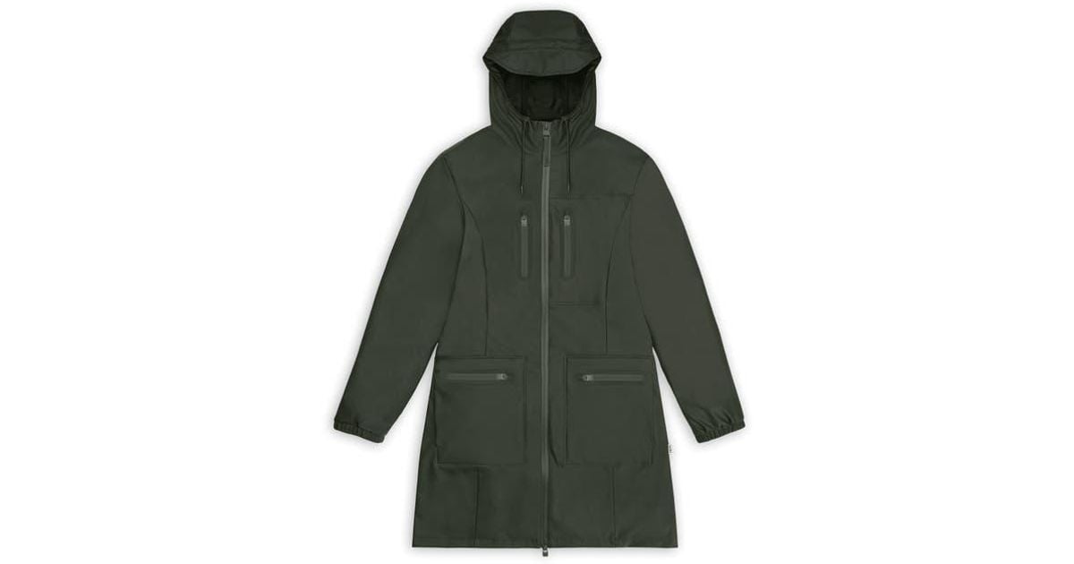 Rains Cargo Curve Hooded Waterproof Jacket in Green | Lyst