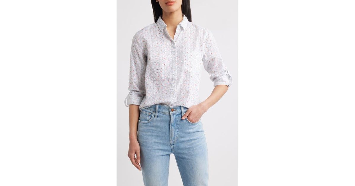 Beach Lunch Lounge Karolee Heart Print Cotton Button-Up Shirt in Blue ...
