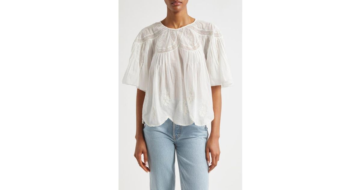 FARM Rio Embroidered Short Sleeve Top in White | Lyst