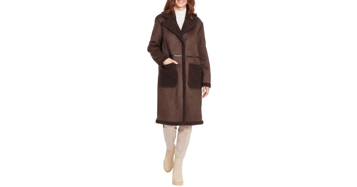 Frye Water Resistant Faux Shearling & Faux Leather Coat in Brown | Lyst