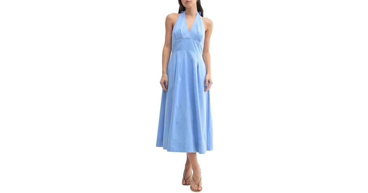 Mila + Mate Halter Neck Pleated Midi Dress in Blue | Lyst
