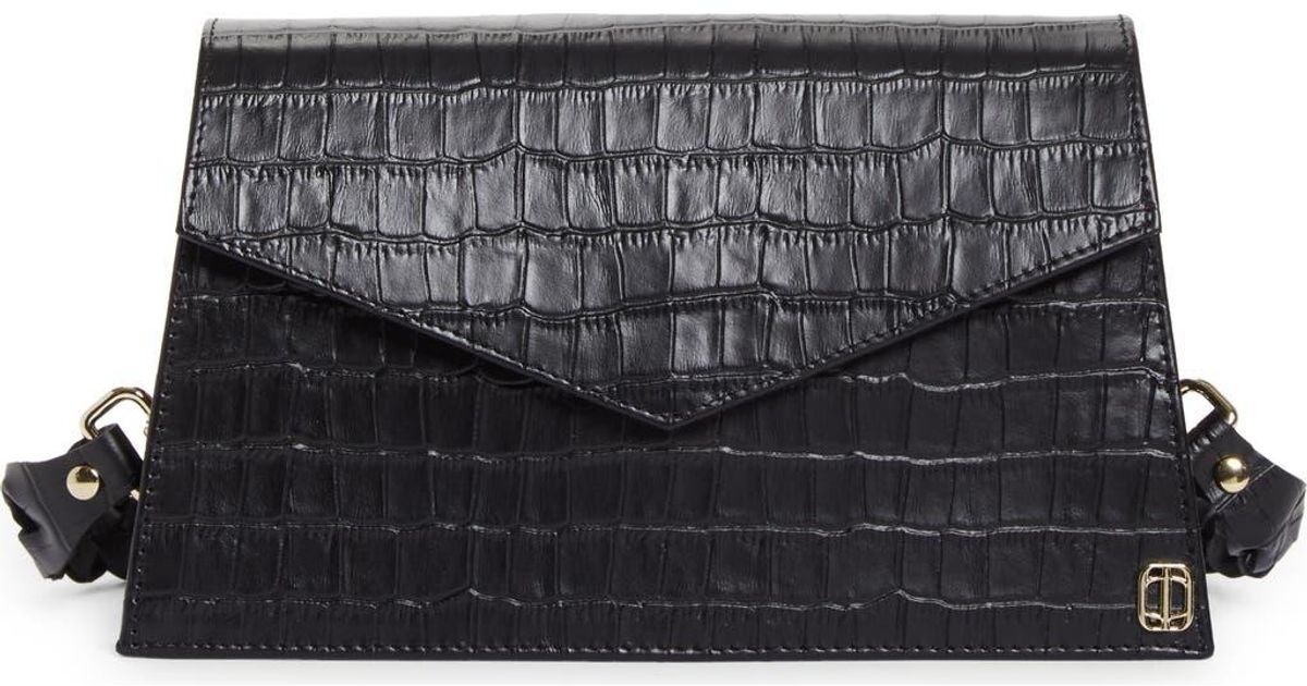 Anima Iris Zaya Croc Embossed Leather Shoulder Bag in Black | Lyst