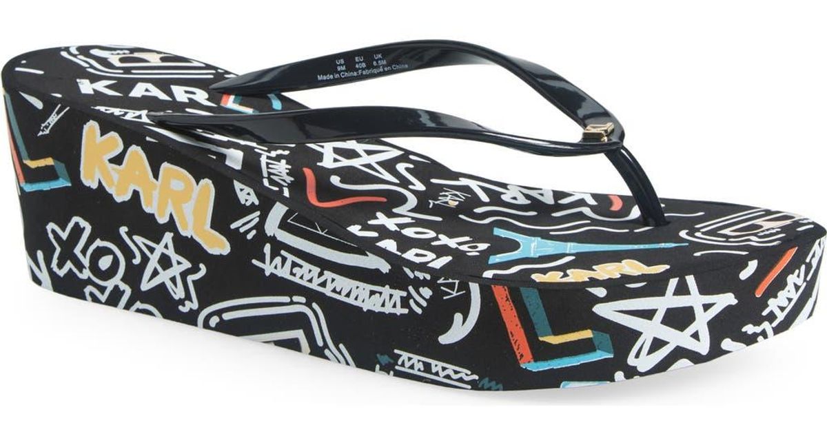 KARL LAGERFELD Nola Graffiti Platform Flip Flop in Blue | Lyst