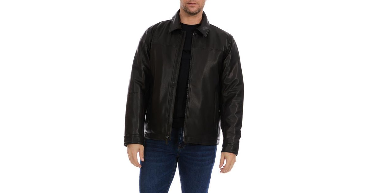 Perry Ellis Classic Leather Jacket in Black for Men | Lyst