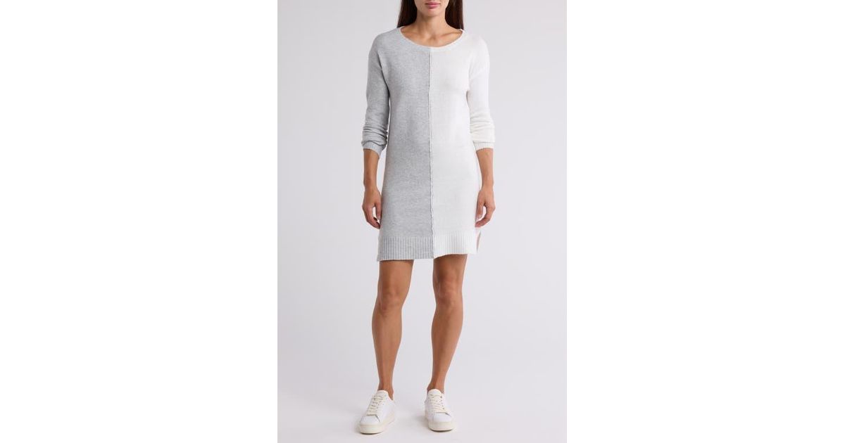 STITCHDROP Split Decision Two Tone Sweater Dress in White | Lyst