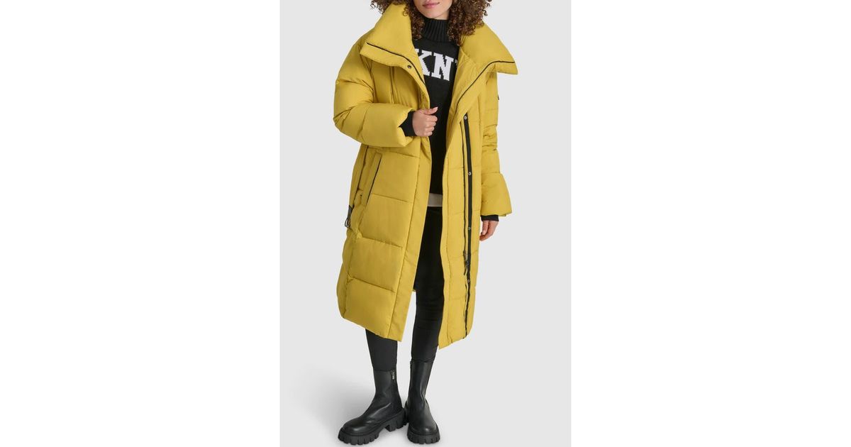 DKNY Asymmetrical Belted Water Resistant Puffer Jacket in Yellow | Lyst