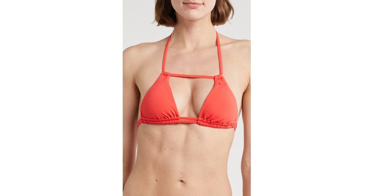 Roxy Beach Classic Triangle Bikini Top in Red | Lyst