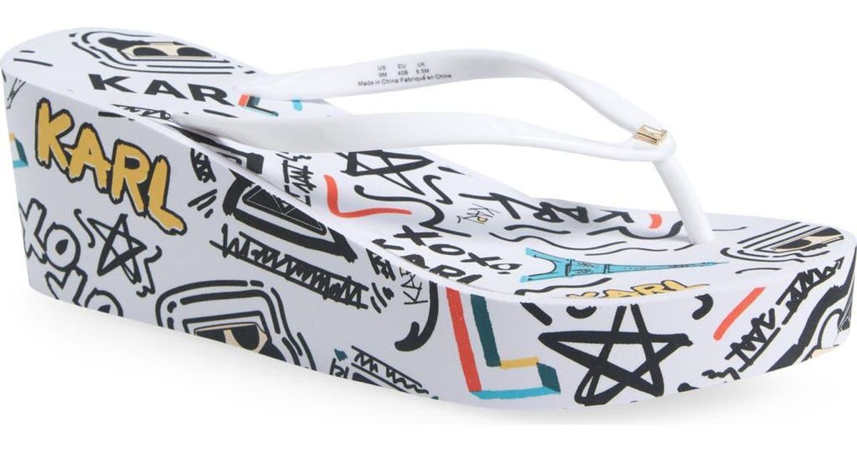 KARL LAGERFELD Nola Graffiti Platform Flip Flop in Blue | Lyst