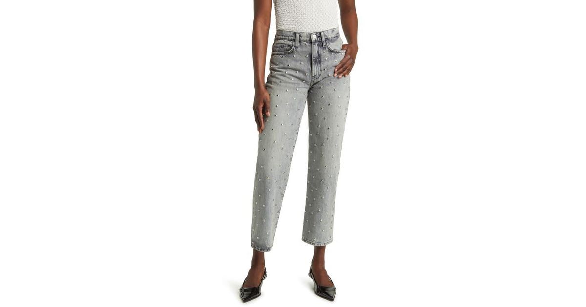 FRAME Le Jane Studded Crop Straight Leg Jeans in Black | Lyst