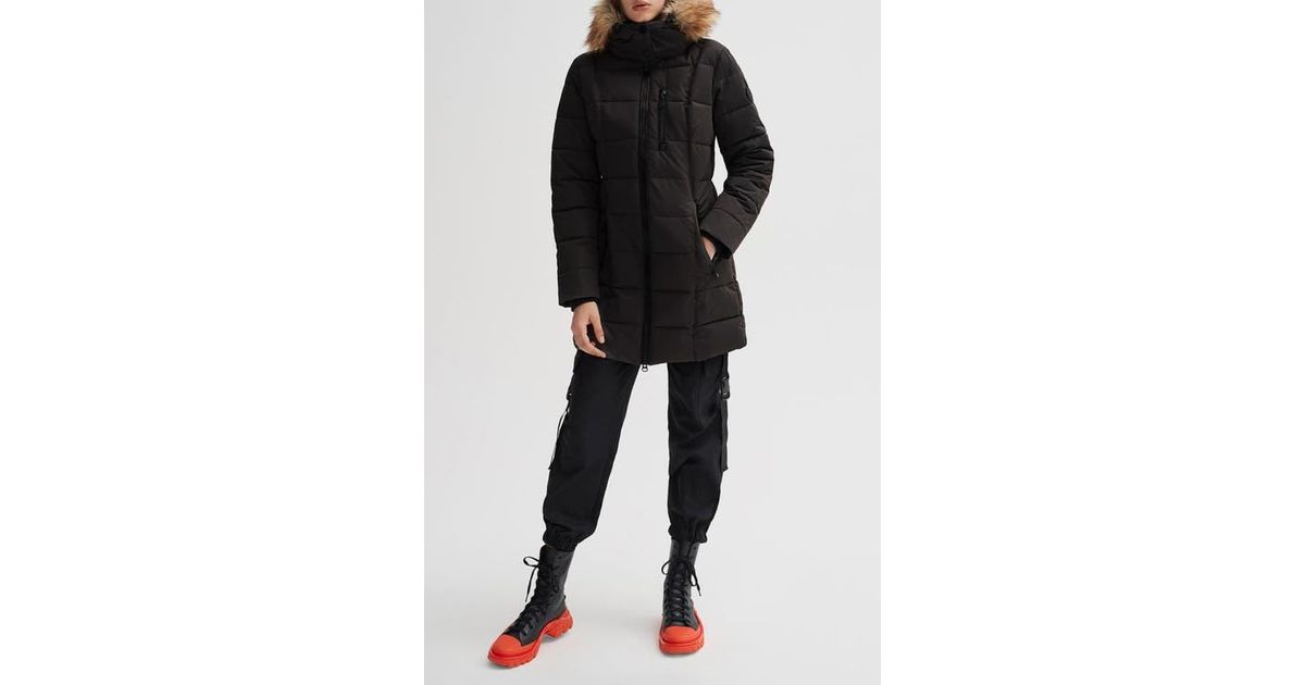 Noize Hannah Faux Fur Trim Hooded Parka in Black | Lyst
