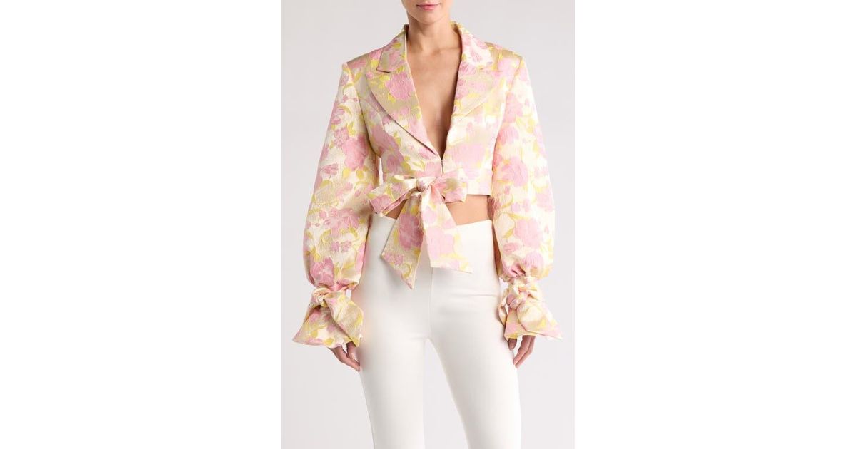 ASOS Luxe Jacquard Cropped Blazer in Pink | Lyst