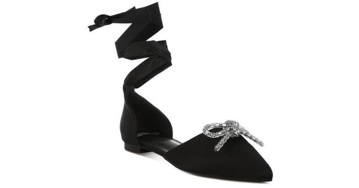 Rag & Co Simina Embellished Ankle Tie Flat in Black | Lyst