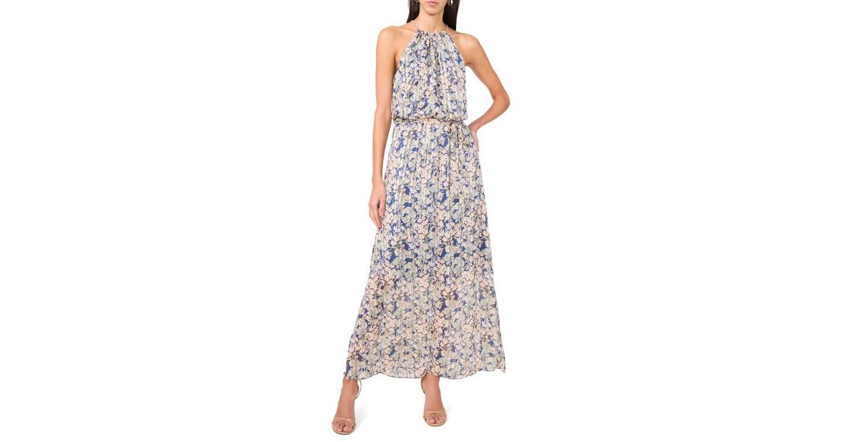 Halogen® Curb Chain Detail Metallic Floral Maxi Dress | Lyst