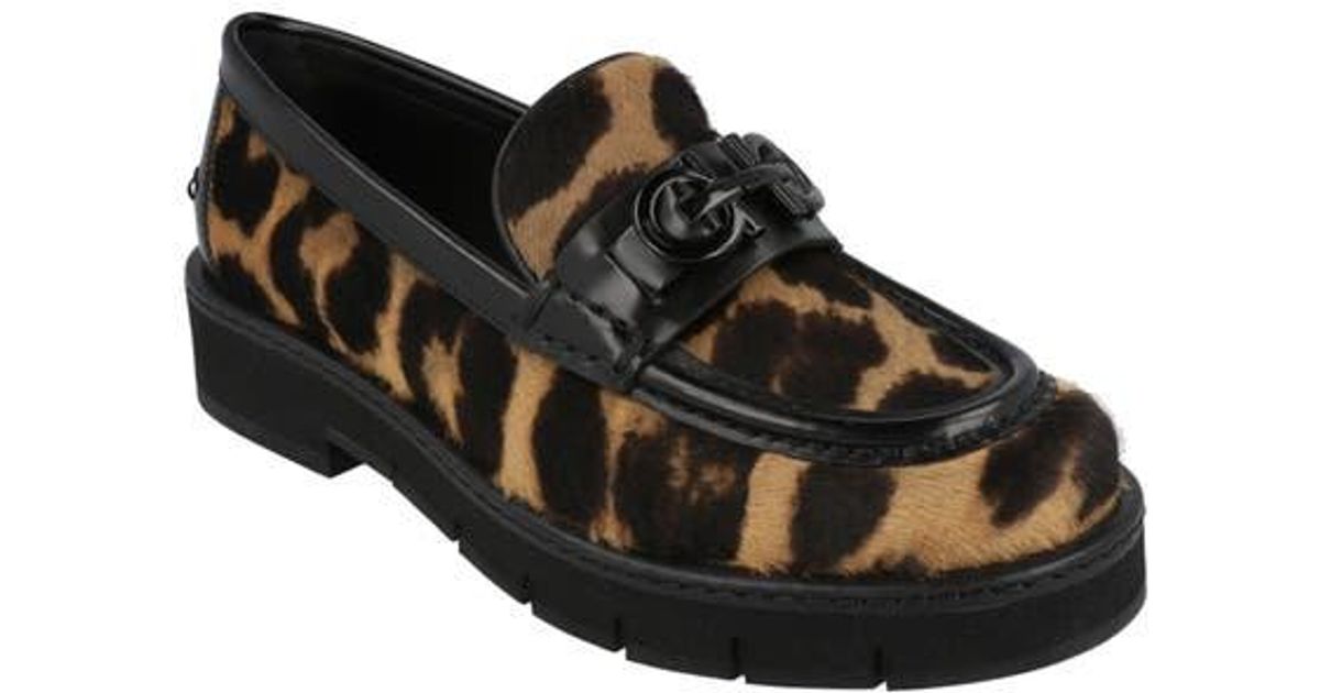 Ferragamo Ofelia Genuine Calf Hair Lug Sole Loafer in Black | Lyst